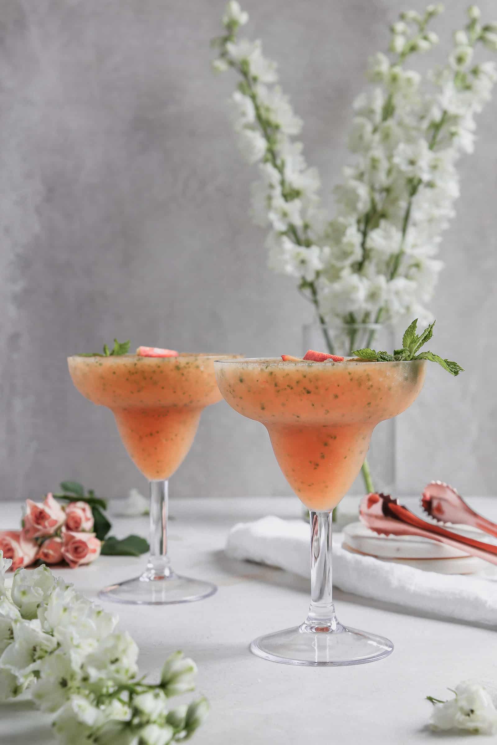 Frozen Peach and Mint Summer Cocktails - Frosting and Fettuccine