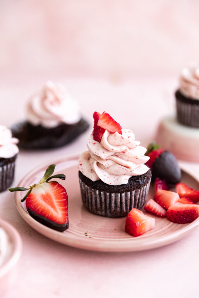 Decadent Chocolate Strawberry Cupcakes - Frosting and Fettuccine
